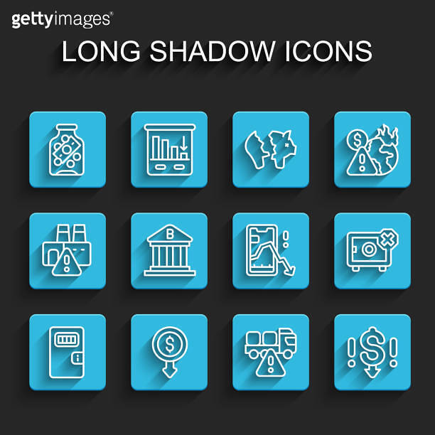 Set line Prison cell door, Dollar rate decrease, Glass money jar with coin, Stop delivery cargo ...