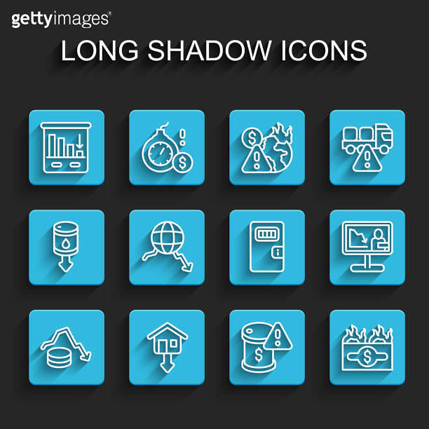 Set line Dollar rate decrease, Falling property prices, Pie chart infographic, Drop crude oil ...