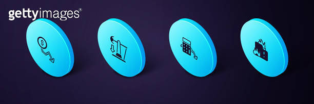 Set Isometric Fire in burning house, Calculation of expenses, Drop ...