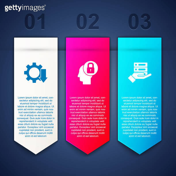 Set Cost reduction, Human head with lock and Server, Data, Web Hosting ...