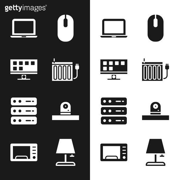 Set Heating radiator, Smart Tv, Laptop, Computer mouse, Server, Data, Web Hosting, Security ...