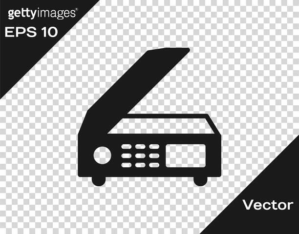 Black Scanner icon isolated on transparent background. Scan document ...