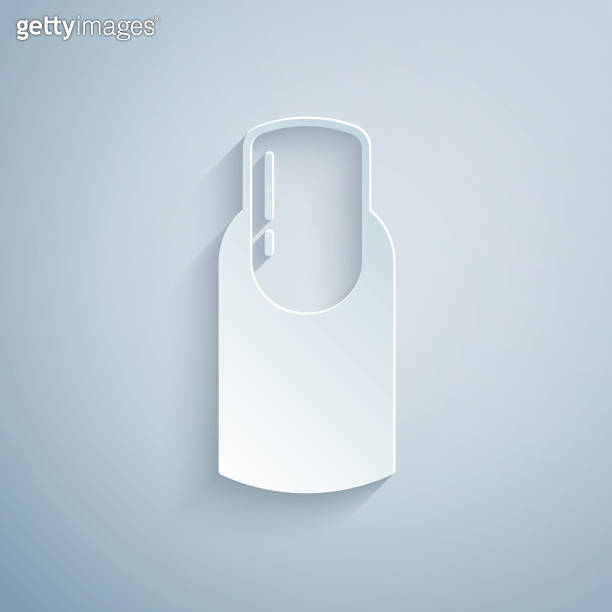 Paper cut Nail manicure icon isolated on grey background. Paper art ...