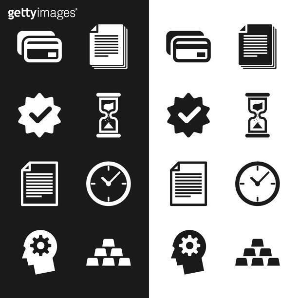 Set Old hourglass, Approved and check mark, Credit card, Document, and ...