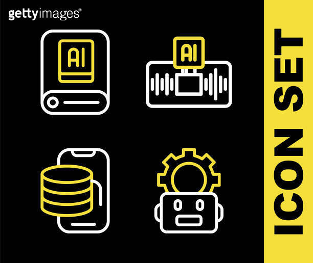 Set line Artificial intelligence AI, Robot setting, Cloud technology data transfer and icon ...
