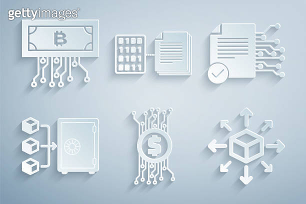 Set Cryptocurrency bitcoin in circuit, Smart contract, Proof of stake, Distribution, and with ...