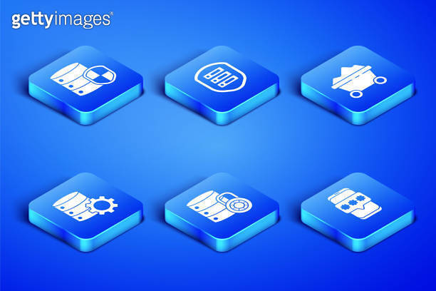 Set Mobile and password, Server with shield, security lock, gear, and ...