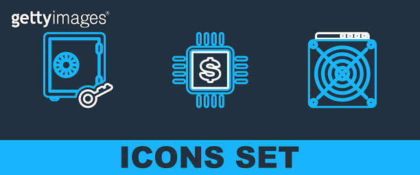Set line ASIC Miner, Proof of stake and Processor chip with dollar icon. Vector 이미지 (1770556326 ...