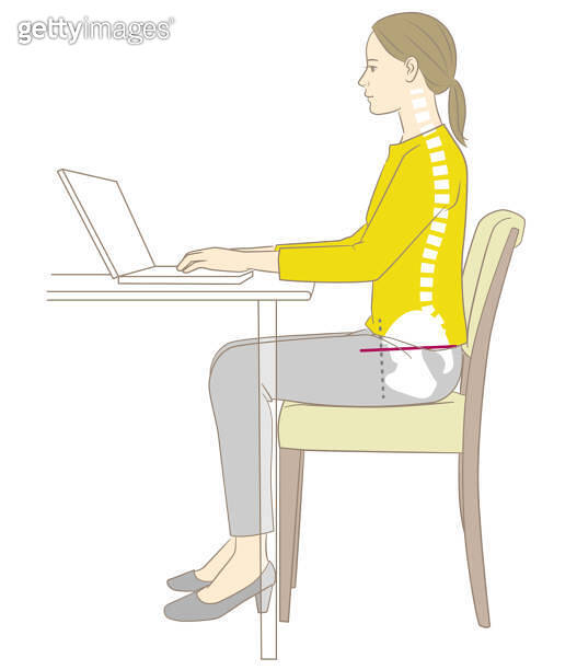 A woman and a skeleton figure who desk work in the correct posture 이미지 ...