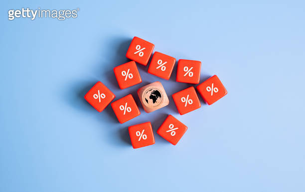 Cube with icon on background with worldwide percentage of interest and ...