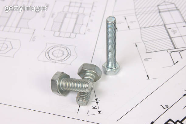 Technical drawings of bolt and nut. Engineering, technology and ...
