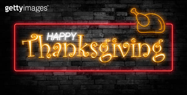Vector realistic isolated neon sign of Thanksgiving day lettering for ...