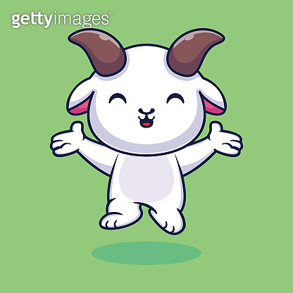 Cute goat happy jump cartoon vector icon illustration. animal nature ...