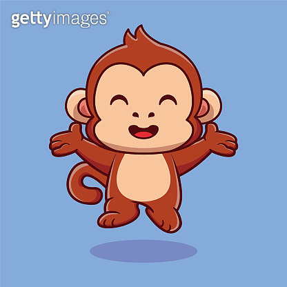 Cute monkey happy jump cartoon vector icon illustration. animal nature ...
