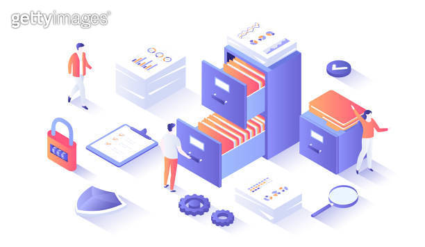 File organization service. Document archiving concept. Organized data ...