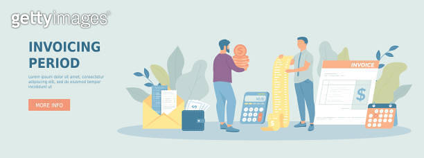 Invoice payment by billing calendar. Man calculate bill, receipt and ...