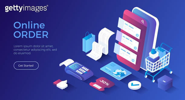 Online order via phone. Online shopping concept. Ordering system app on ...