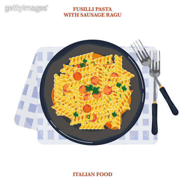 Fusilli Pasta with Ragu Sausage Tomato Parmesan Sauce and mozzarella ...