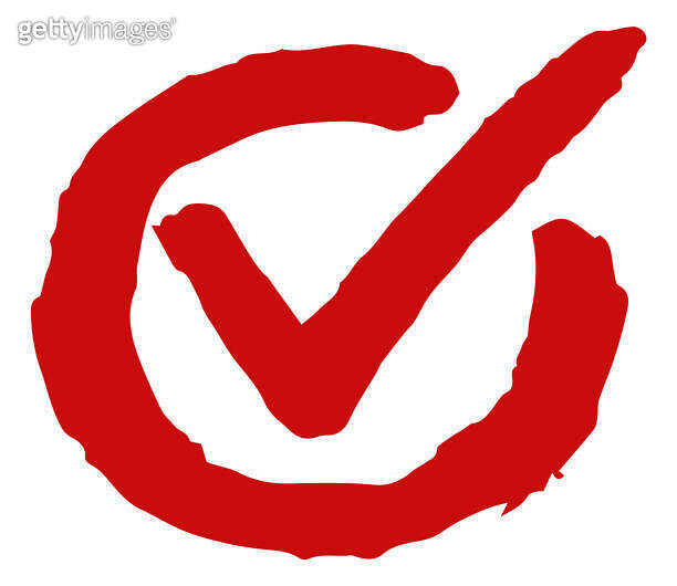 Doodle check mark. Yes icon. Red checkmark in box. Choice tick. Circle ...