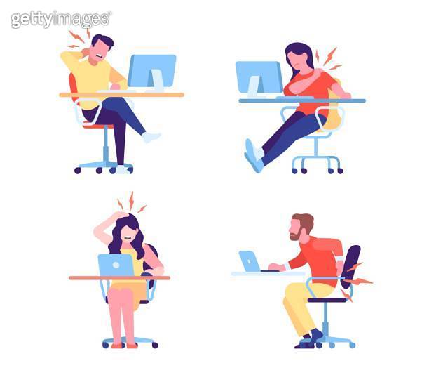 Neck and back pain due to improper ergonomics during prolonged work at ...