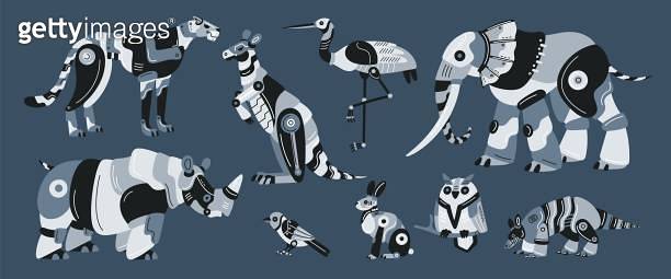 Mechanical animals. Mammal cyborgs. Futuristic fauna creatures. Robot ...