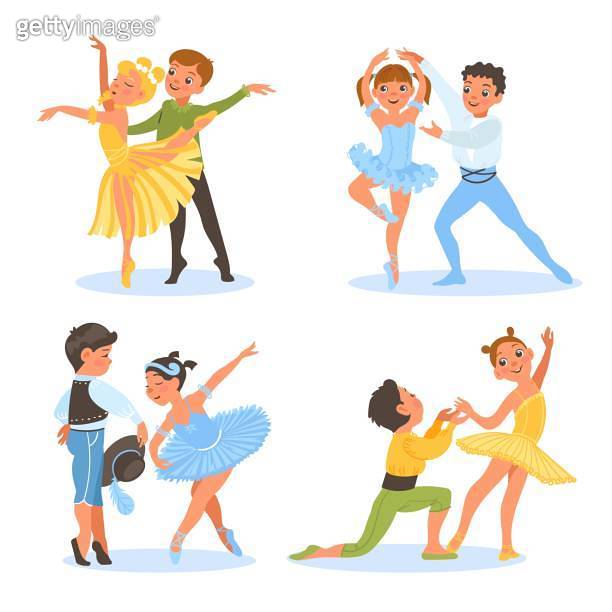 Ballerinas couples. Young ballet dancers. Boys and girls wearing ...