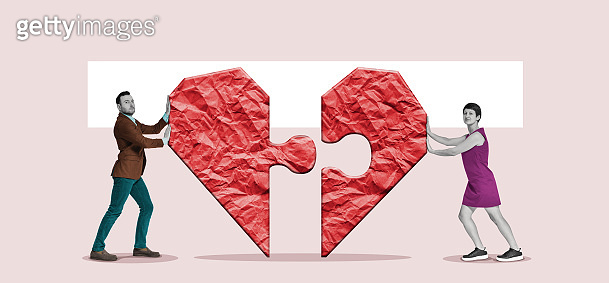 Concept of build relationship. Art collage. 이미지 (1451038872) - 게티이미지뱅크