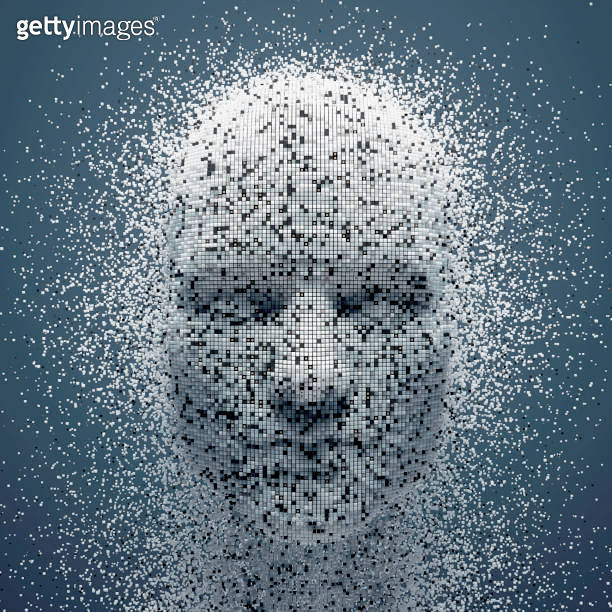 3D dissolving human head made with cube particles. 이미지 (1462023802 ...