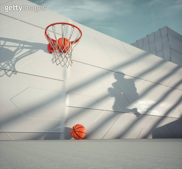 Basketball hoop on modern outdoor background. 이미지 (1463331488) - 게티이미지뱅크