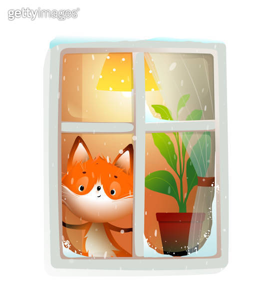 Fox in Winter Window Christmas Cartoon for Kids (1846987025) 일러스트, 무료 ...