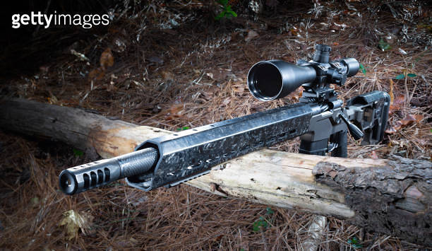 Precision bolt action rifle with scope in the woods (1789237519) - 게티이미지뱅크