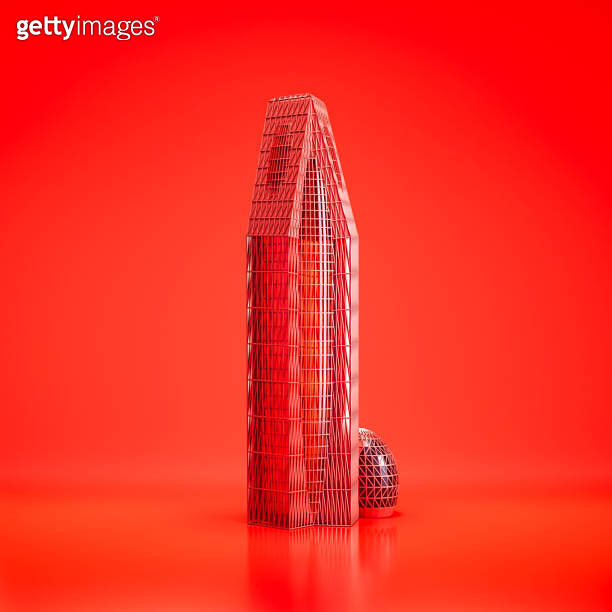 Single skyscraper in red background, Single monochrome red color tower ...