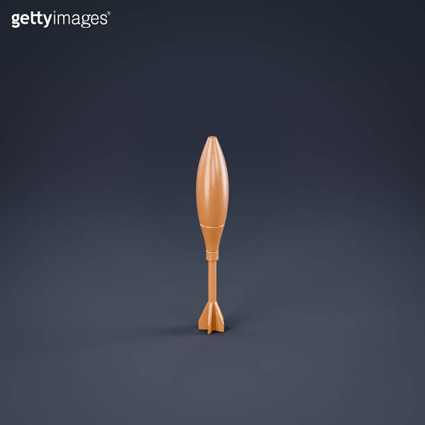 Monochrome single color yellow military ammo, mortar shell, rocket, 3d ...