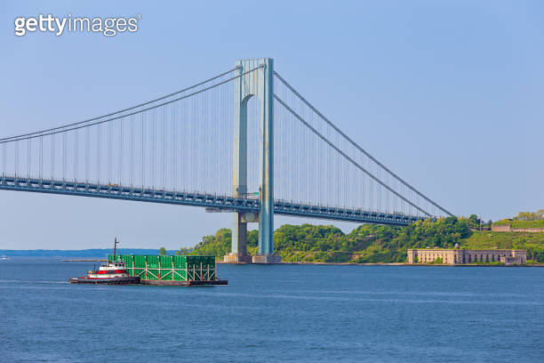 Verrazano-Narrows Bridge, Fort Wadsworth and New York Harbor in the ...