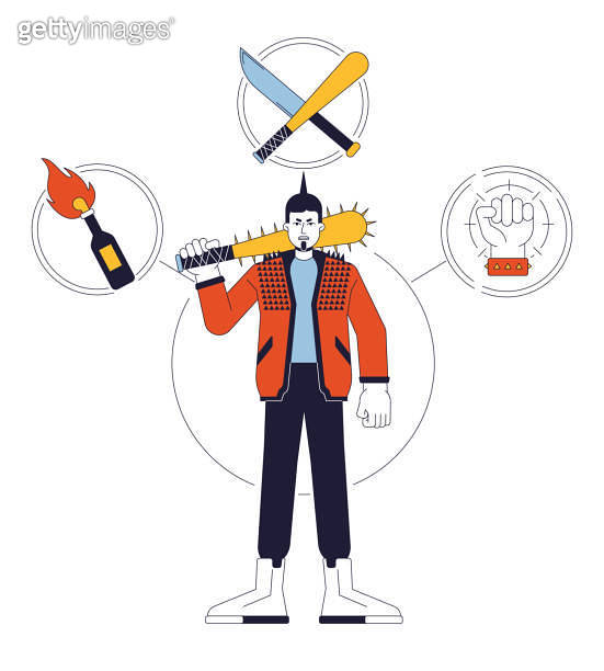 Rebel person archetype flat line concept vector hero illustration ...