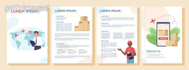 Courier and postal services flat vector brochure template 이미지 ...