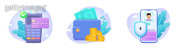 Payment methods: online payment, credit card payment, cash, pos terminal vector illustration ...