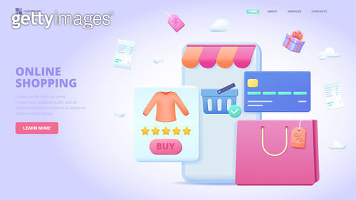 E-commerce, shopping via smartphone, easy order, online shopping design ...