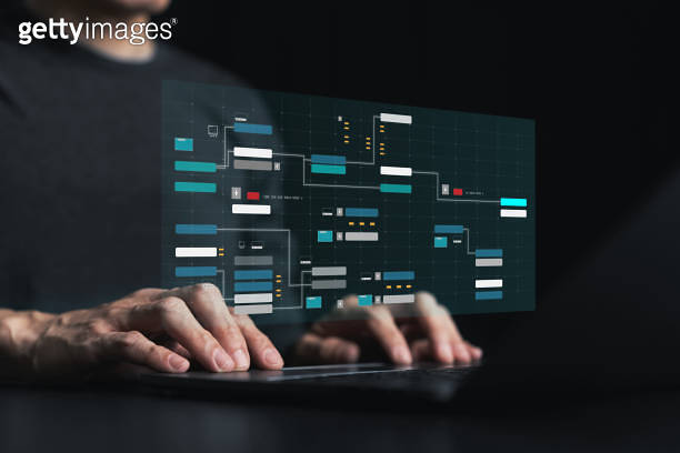 Engineer working with database for digital data design or cyberspace ...