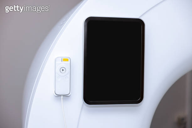 MRI - Magnetic resonance imaging scan device in hospital, control panel ...