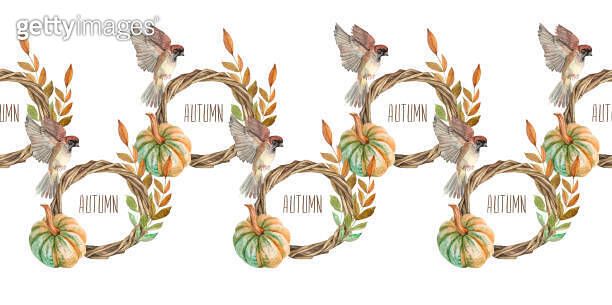 Seamless rim with watercolor wreath of willow branches with lettering ...