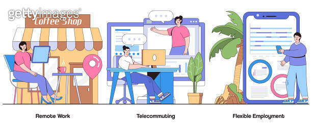 Remote Work, Telecommuting, Flexible Employment Concept with Character ...