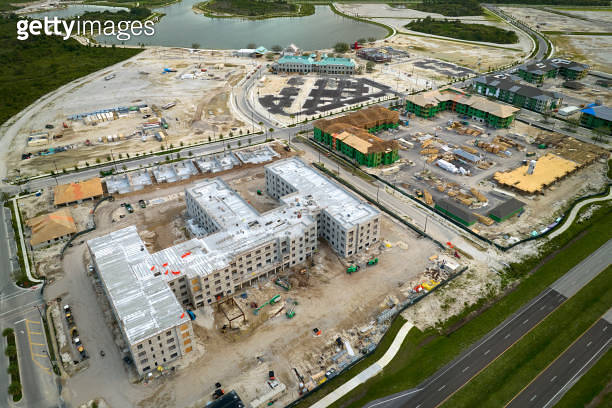 New apartment buildings under construction in american rural area ...