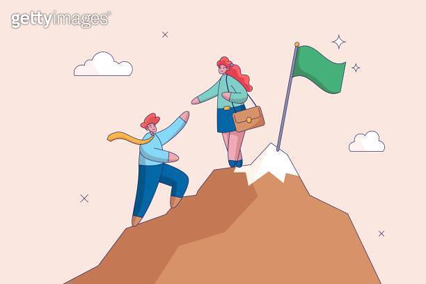 Teamwork concept. Support and collaboration to achieve target ...