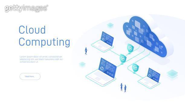 Cloud computing isometric. Big data flow processing concept, cloud database. Cloud Technology ...