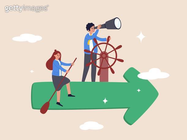 Leadership concept. Employee teamwork to help success. Lead team to the right direction, manager ...