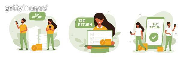 Tax declaration illustration set. Accountant appointment, filing the ...