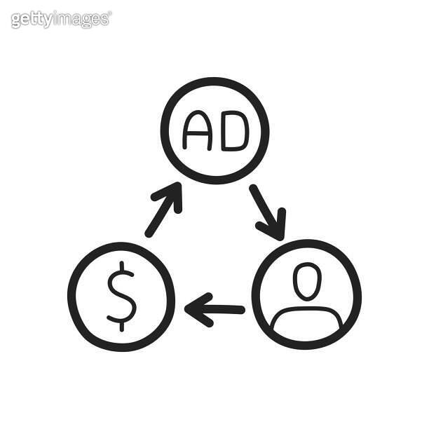 Convert money into advertising to find customers and profits icon. Hand ...