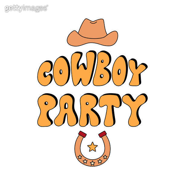 Cowboy party groovy lettering with cowboy hat and horseshoe (1698548013 ...