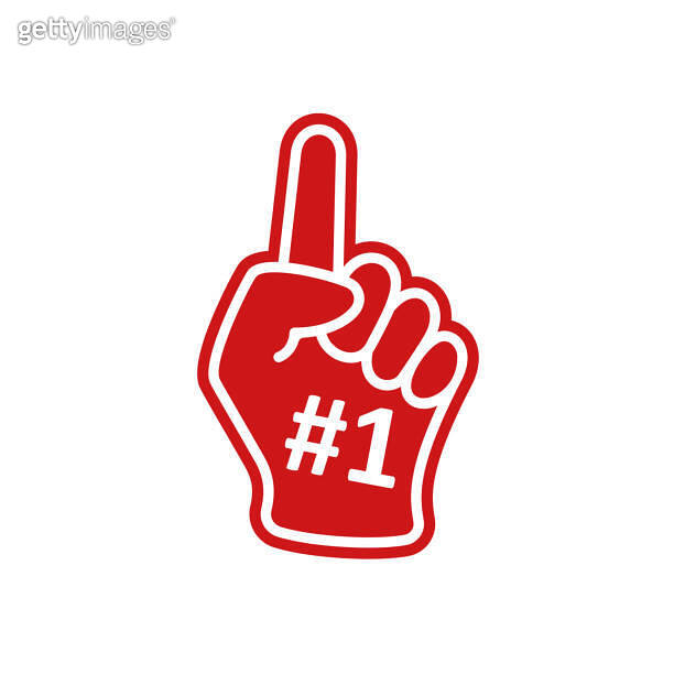 Foam fingers. Number one, fan hand glove with red finger raised. Foam ...